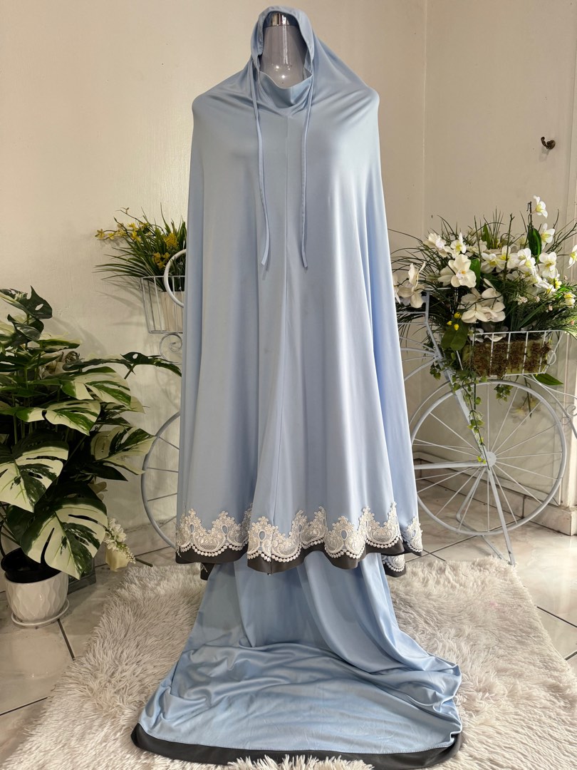 Telekung Solat Lace, Women's Fashion, Muslimah Fashion, Prayer Sets on ...
