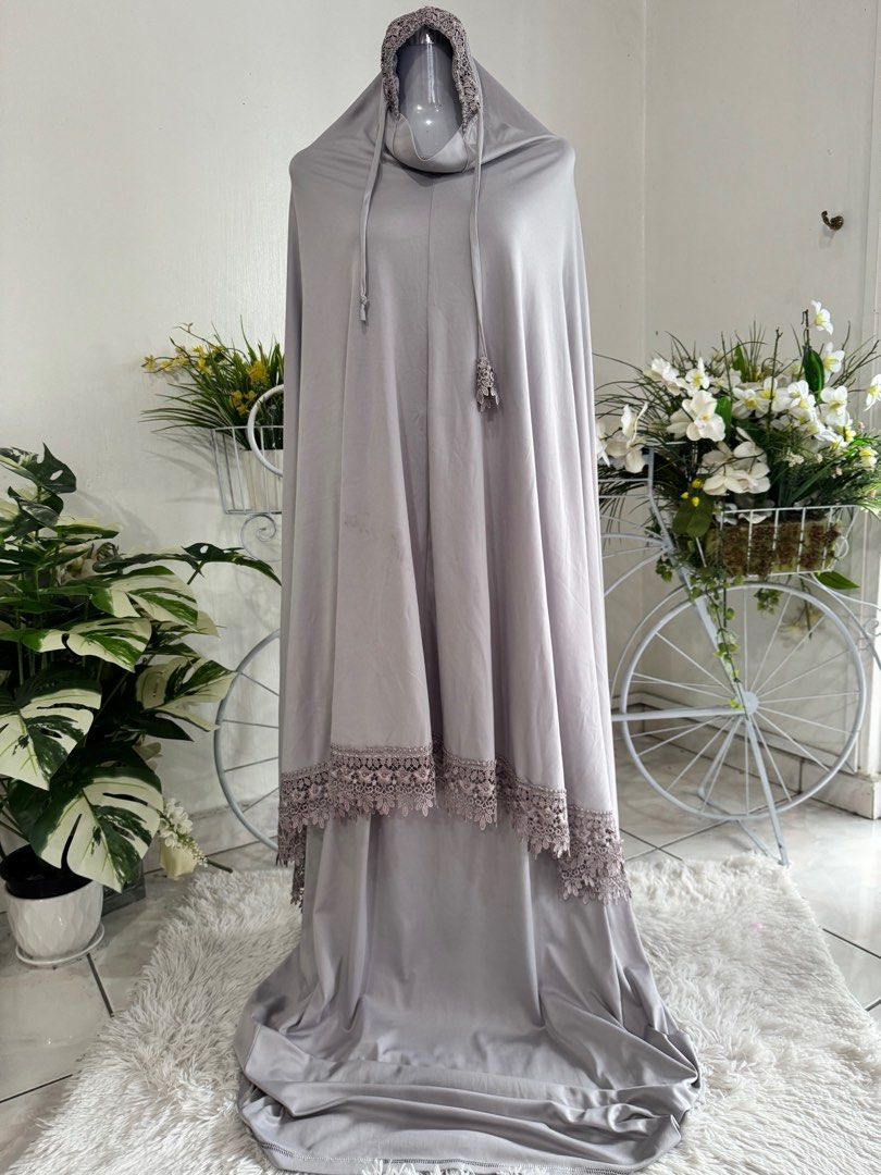Telekung Solat Lace, Women's Fashion, Muslimah Fashion, Prayer Sets on ...