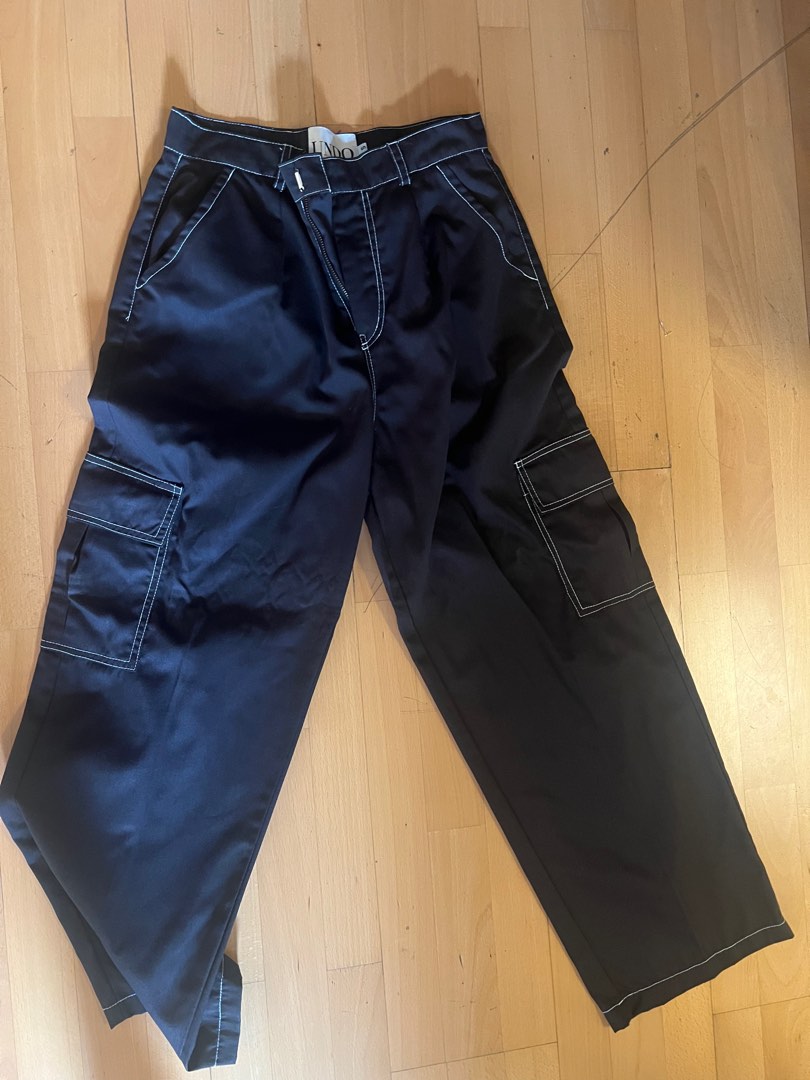 Undo Black Cargo pants with white stitching, Women's Fashion, Bottoms ...