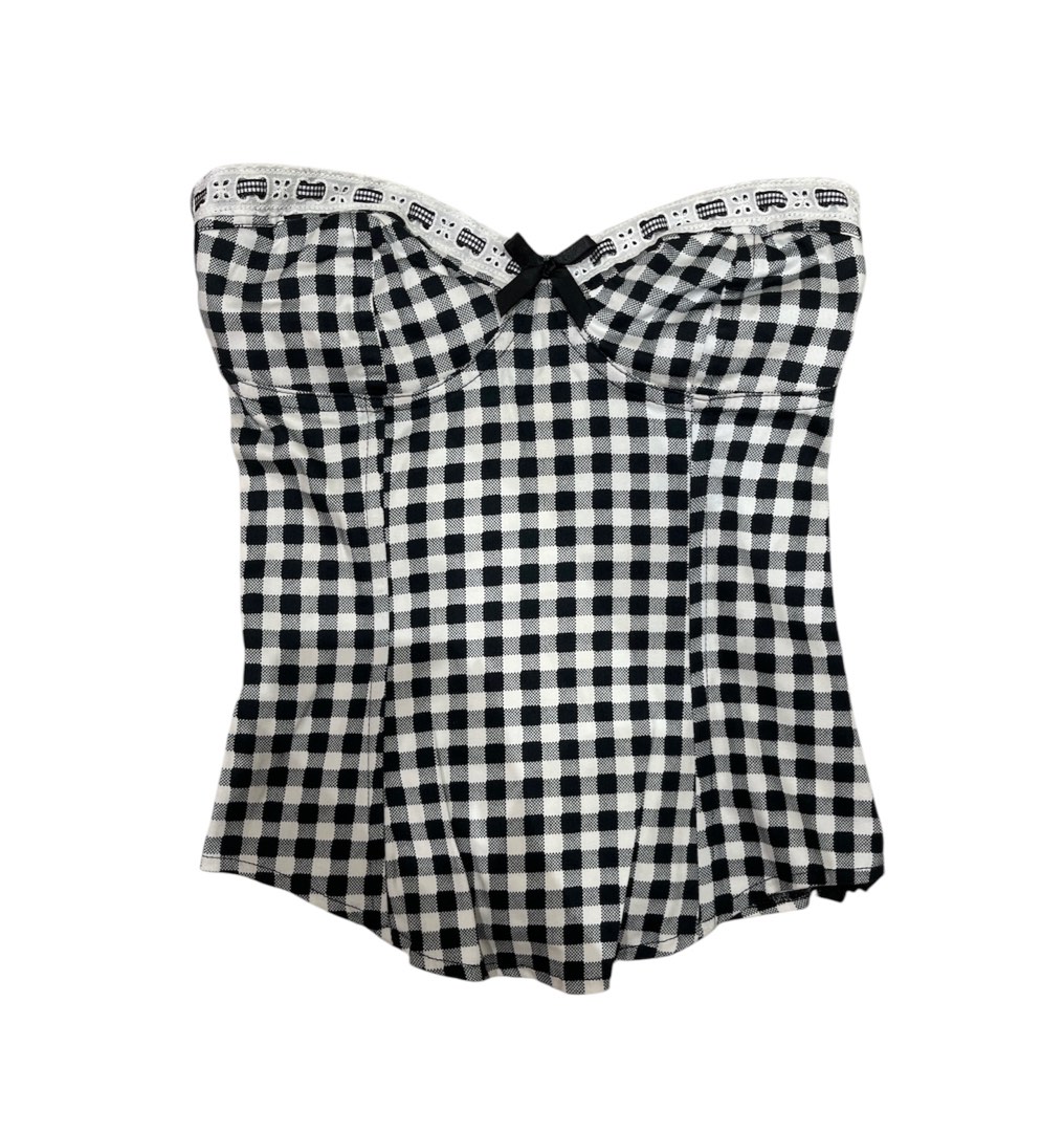 Zara TRF Checkered Black And White Vintage Lace Up Coquette Corset ...
