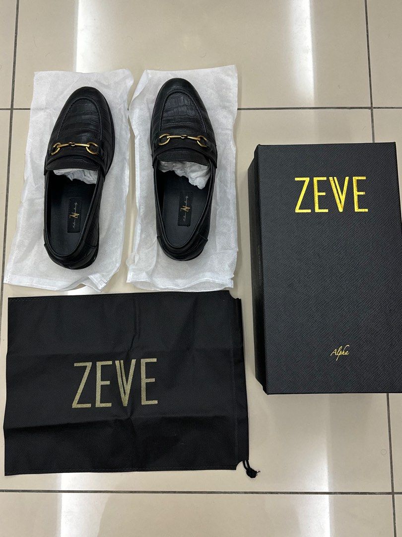 ZEVE Penny Loafer Horsebit Buckle Black Croco Leather (Crepe Sole), Men ...