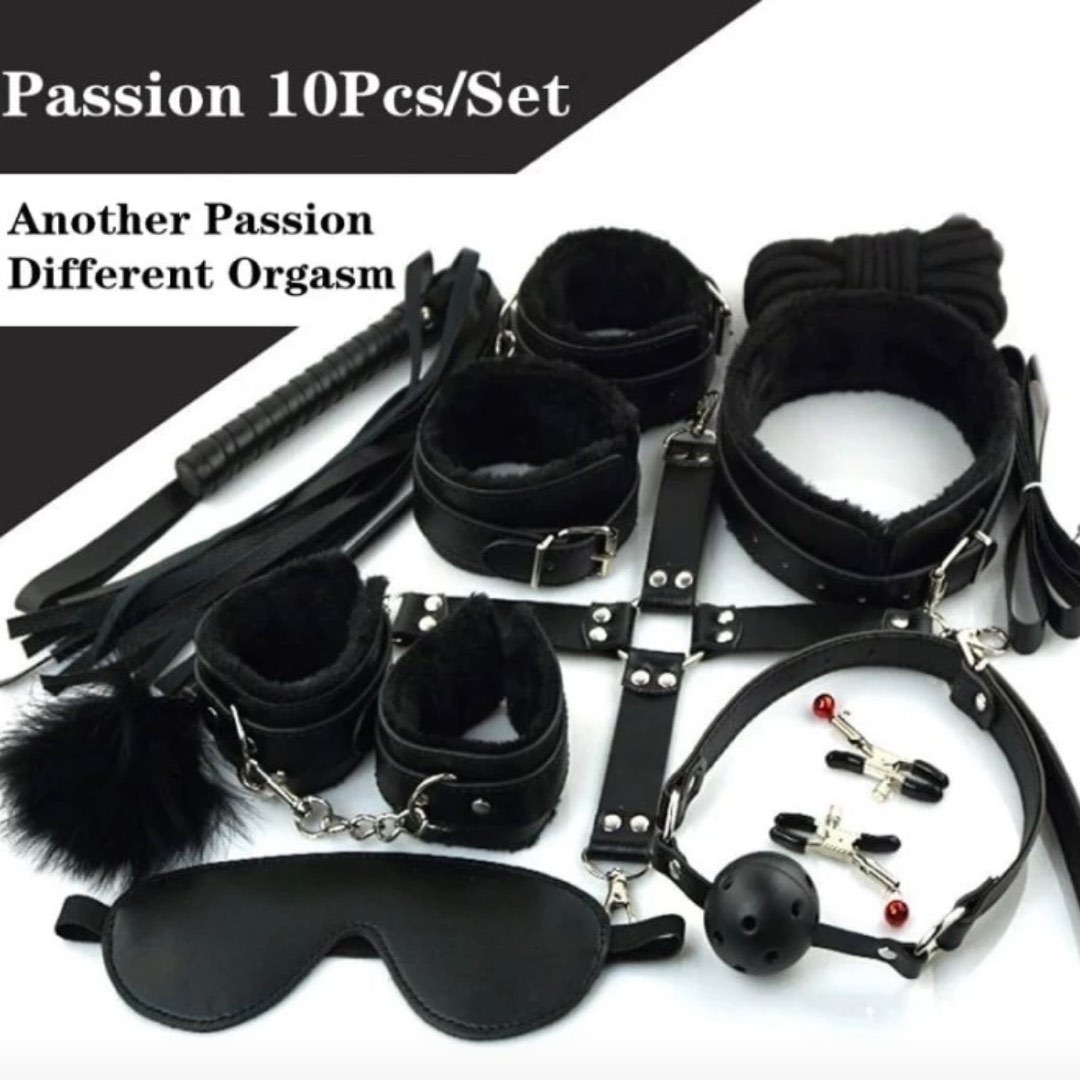 Alat BDSM Set Bondage Lingerie Alat Bantu Seksual Tali Borgol Cinta - 10 Pcs Hitam, Toys ...