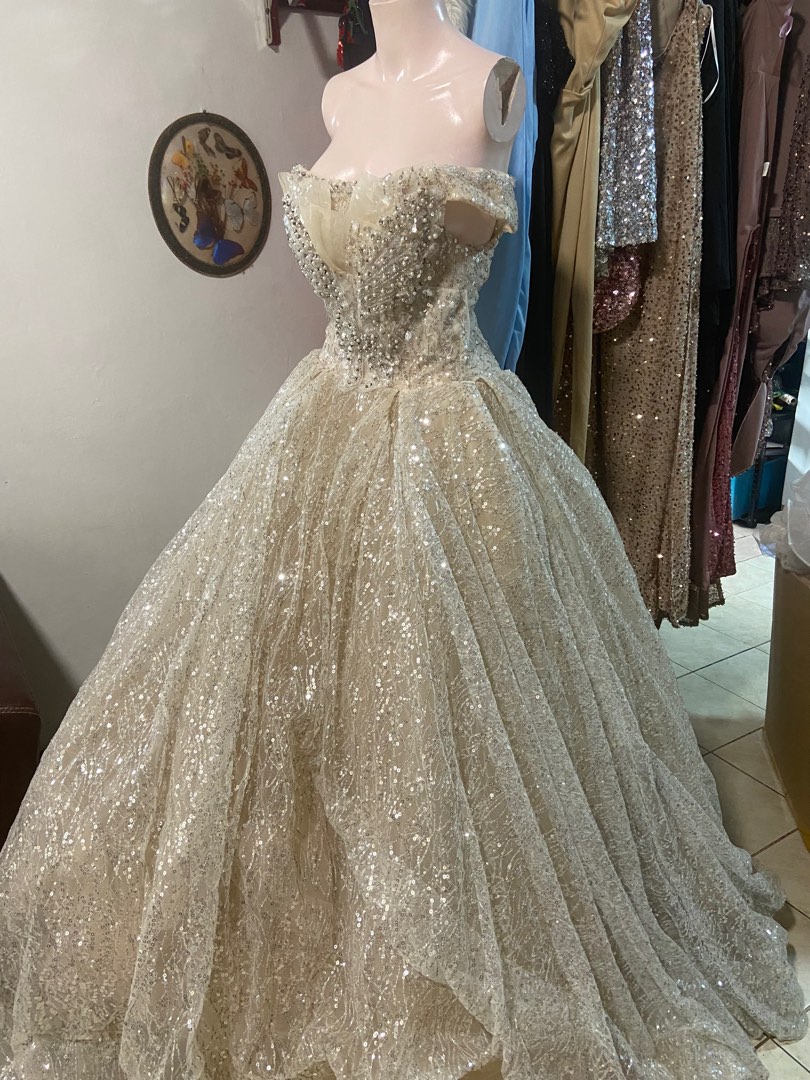 Beige Ball Gown, Women's Fashion, Dresses & Sets, Evening dresses ...