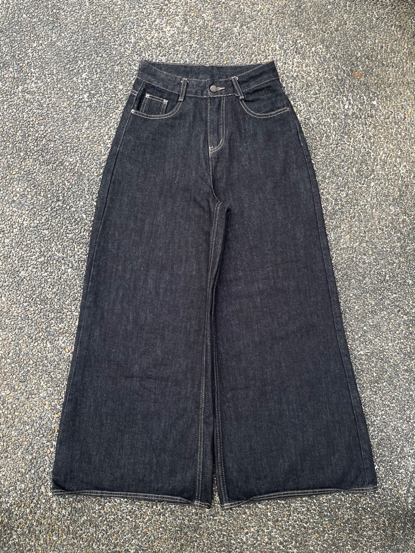 Black Raw Denim Baggy Pants, Men's Fashion, Bottoms, Jeans on Carousell