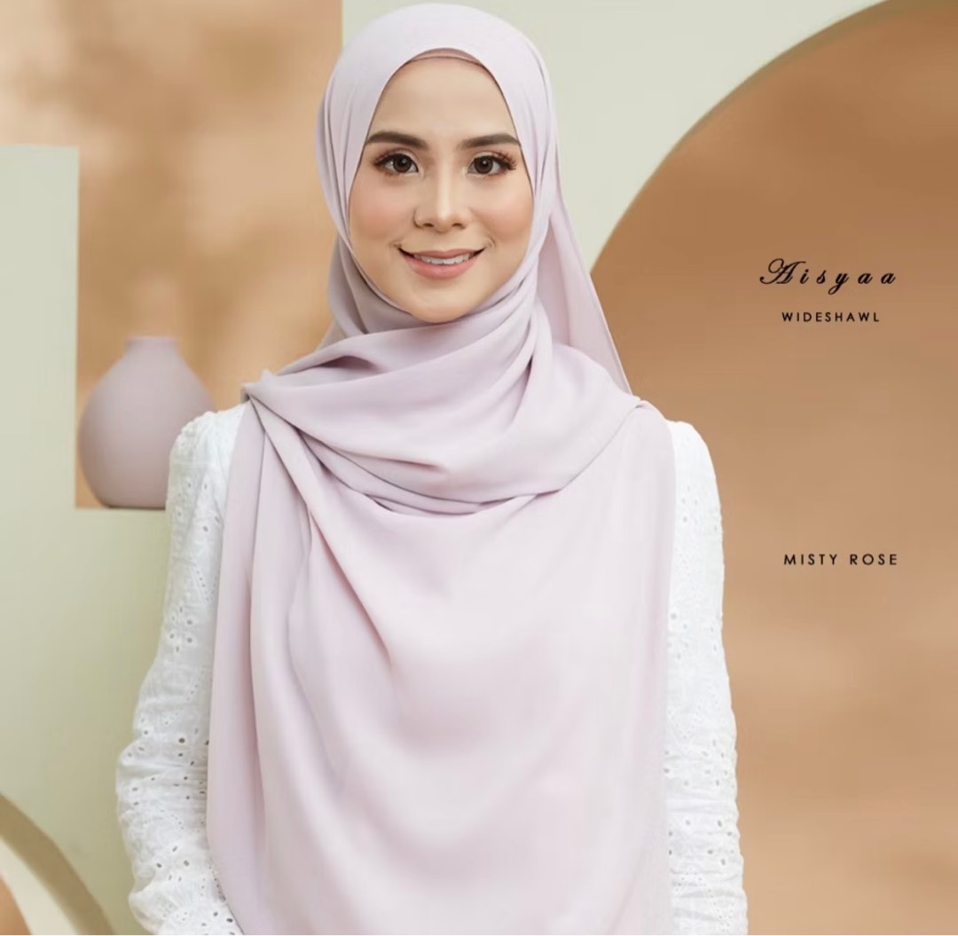 [BNIP] 2.2m Long Chiffon Shawl Labuh End Curve - Misty Rose, Women's ...