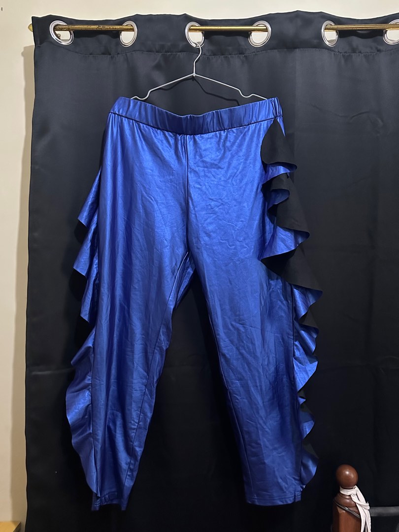 Brandnew Shein Metallic Blue Leather Pants, Women's Fashion, Bottoms ...