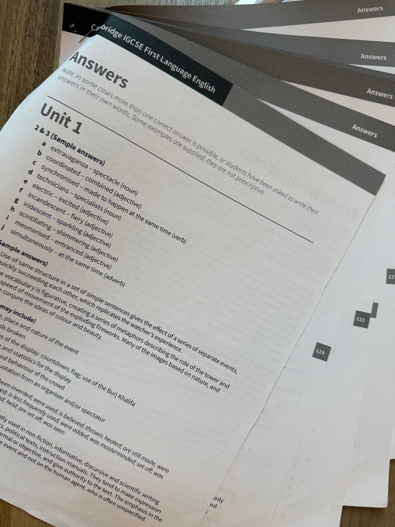 Cambridge IGCSE First Language English Coursebook Fifth Edition Answers ...