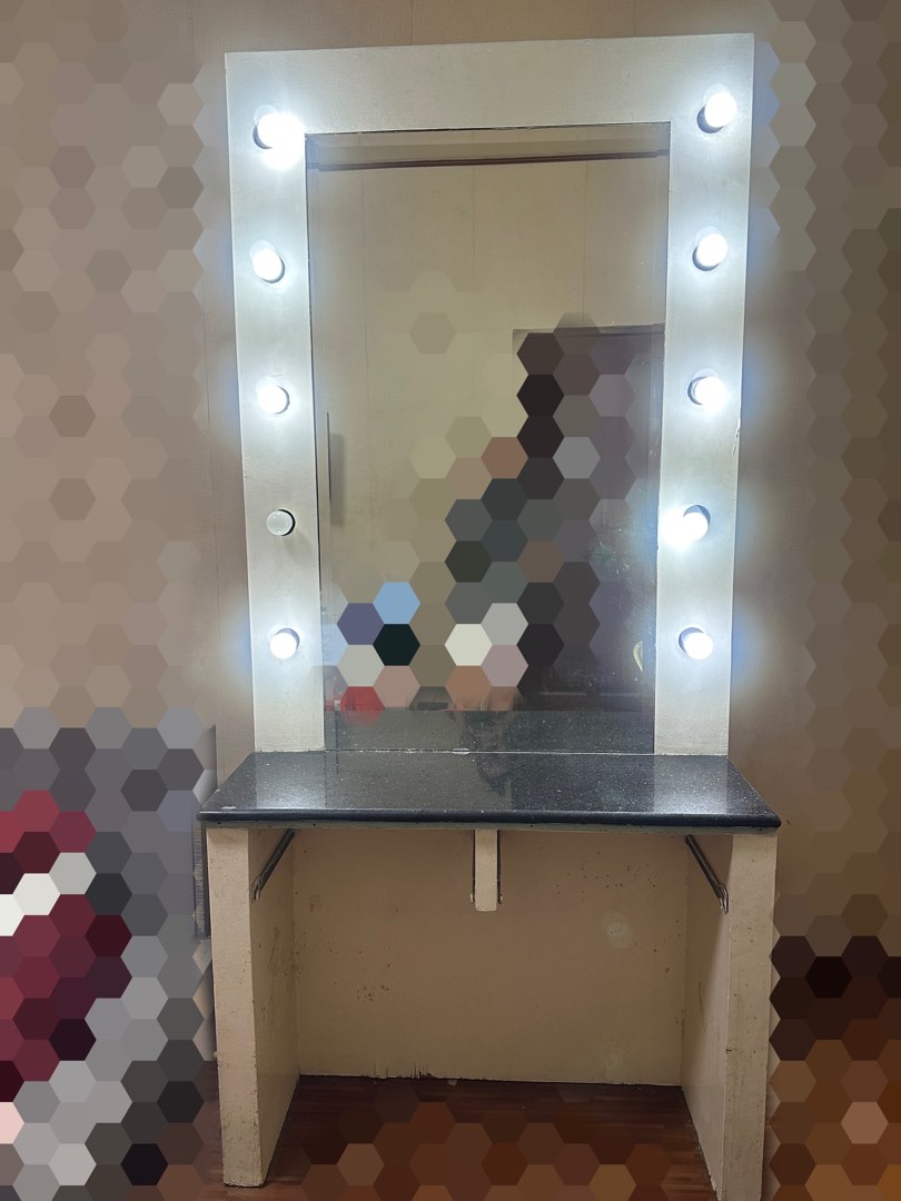 Double-sided Vanity Mirror with Marble Countertop (lights not included ...
