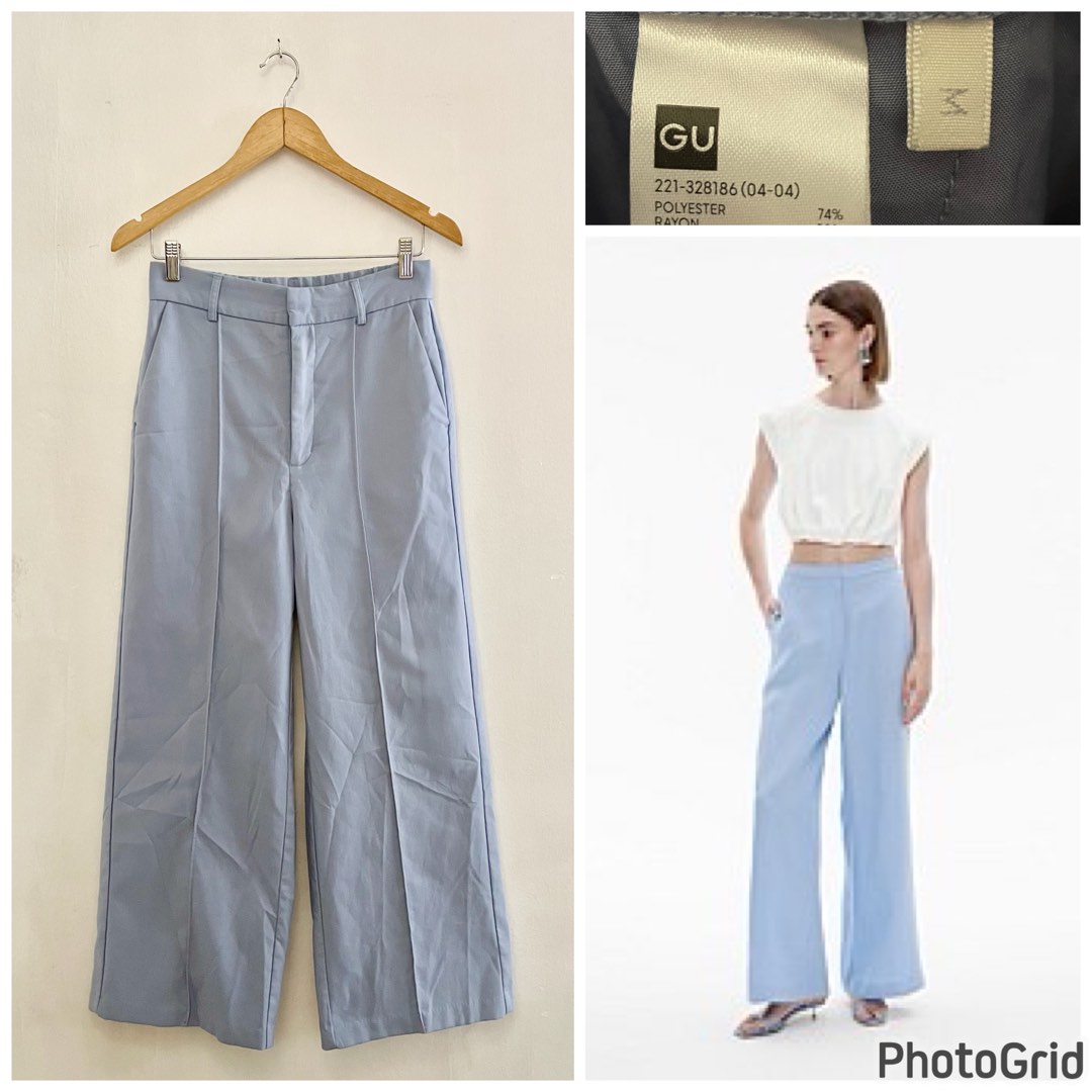 Gu Powder Blue highwaisted wide leg trouser, Women's Fashion, Bottoms ...
