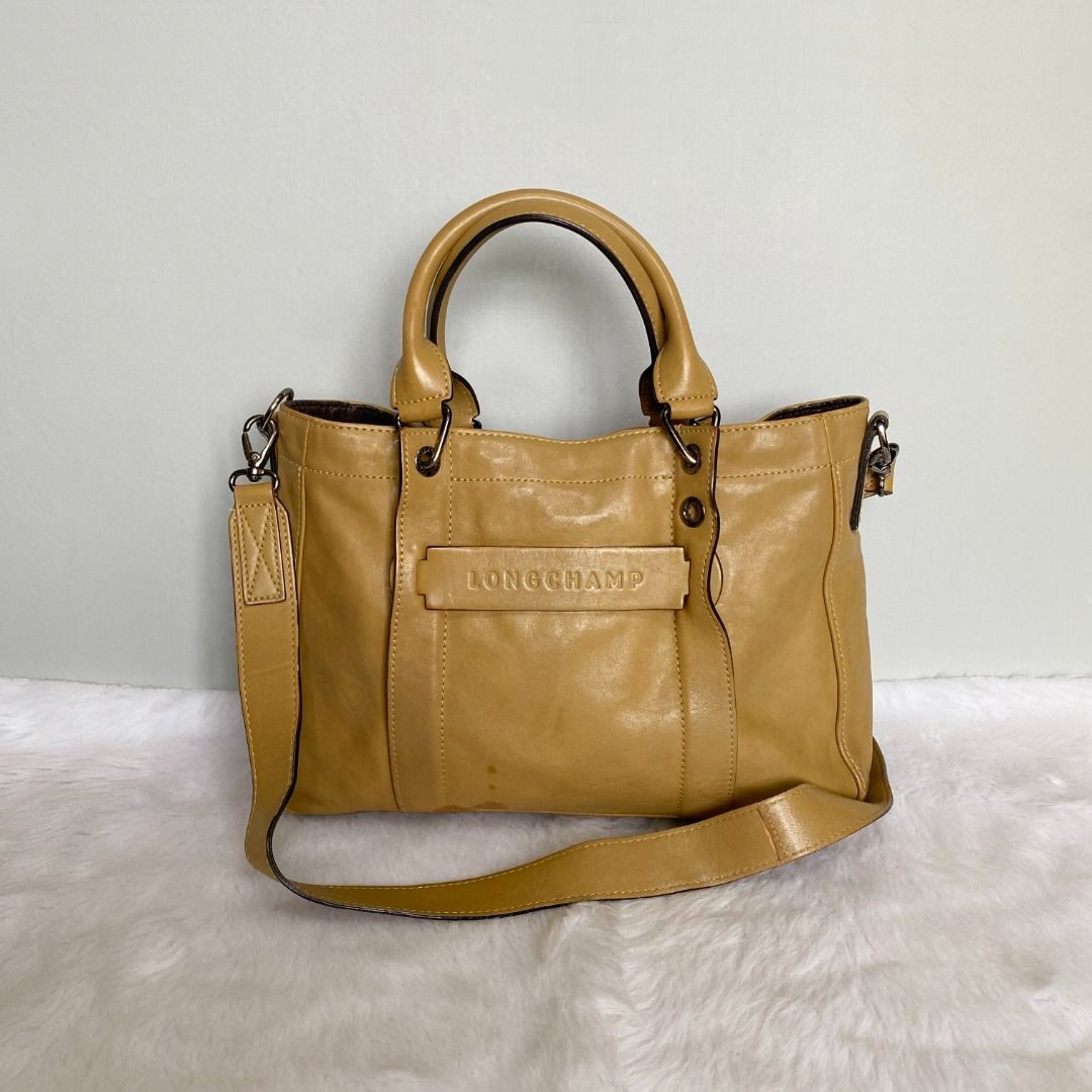Longchamp 3D Logo Tan Leather Two Way Tote Crossbody Bag, Women's ...