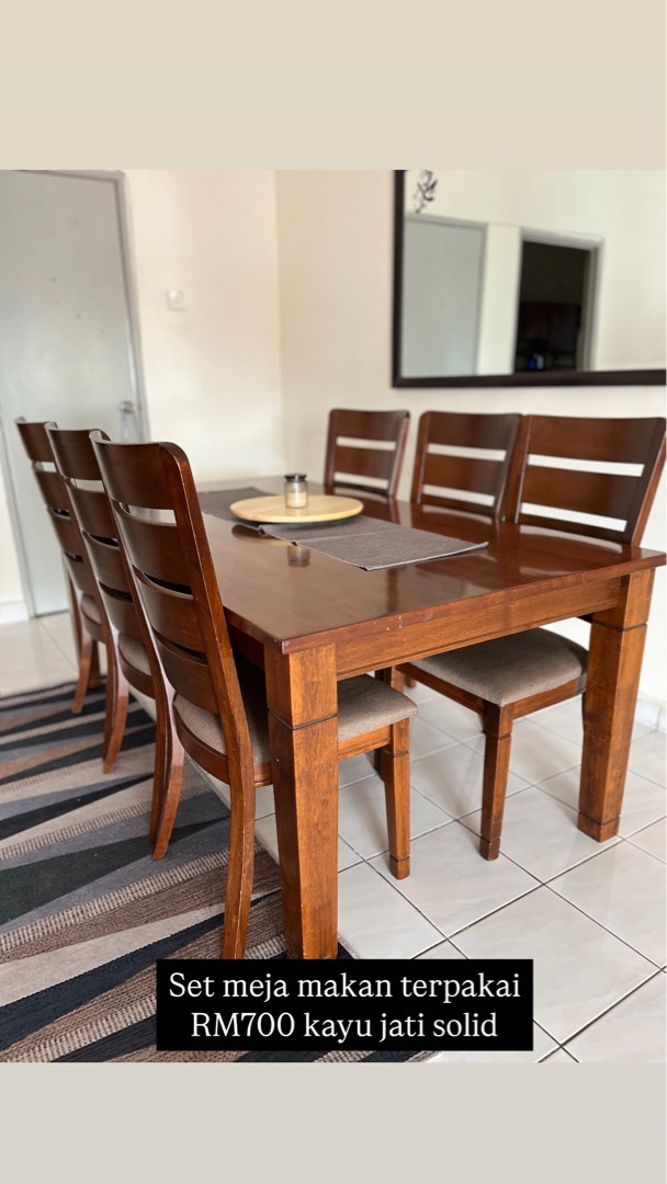 Set meja makan terpakai KAYU JATI SOLID, Furniture & Home Living ...