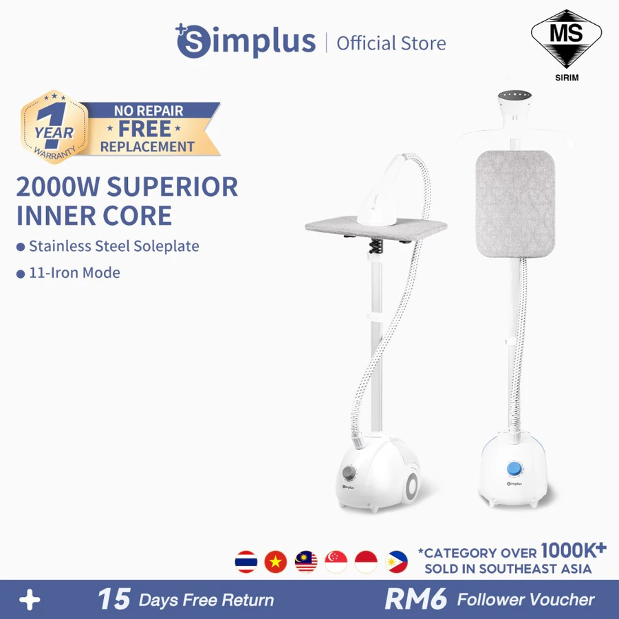 Simplus Garment Steamer 2000W Iron Steam 11-Iron Mode Stainless Steel ...
