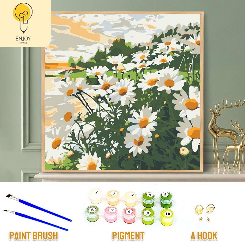 White Daisy V2 Paint by numbers 20cm x 20cm, Hobbies & Toys, Stationary ...