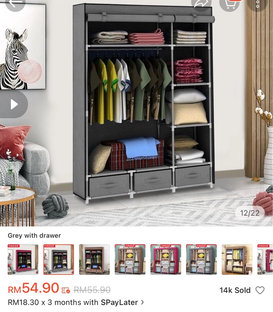 FREE Almari Kain Zip / Portable Wardrobe/ Almari Baju Bujang / Baby ...