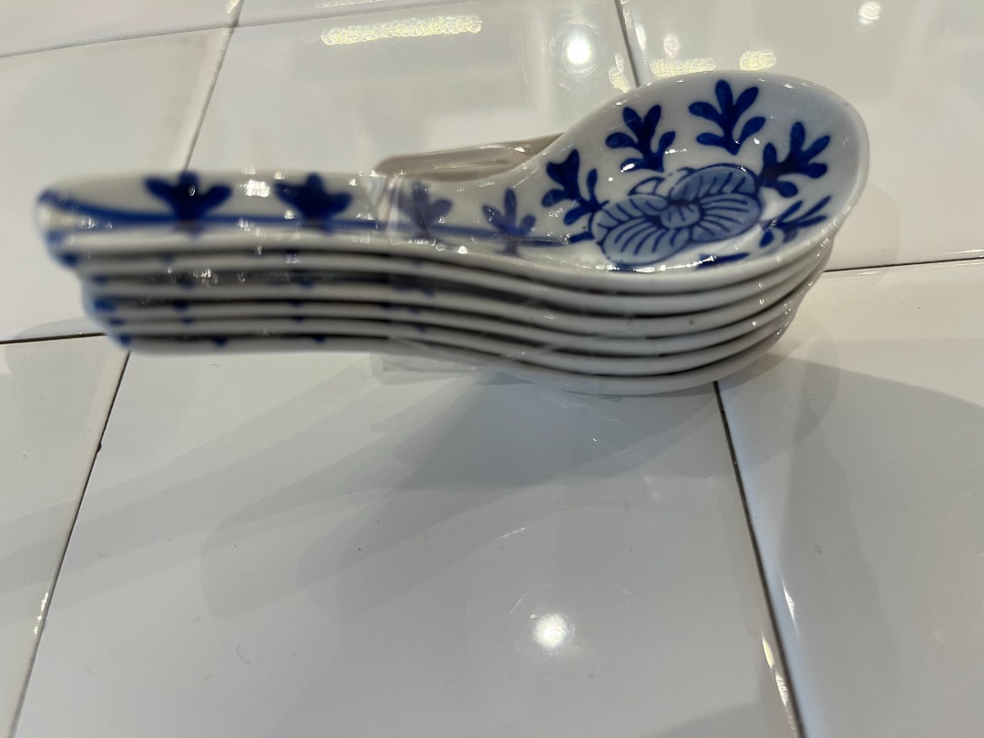 Antique peranakan blue white dessert spoons, set of 6, Furniture & Home ...