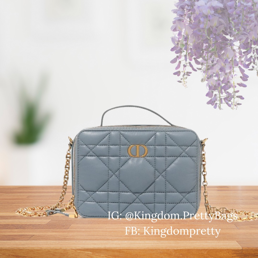 Christian Dior Caro Vanity Box Cannage Quilted Leather in Blue and Gold ...