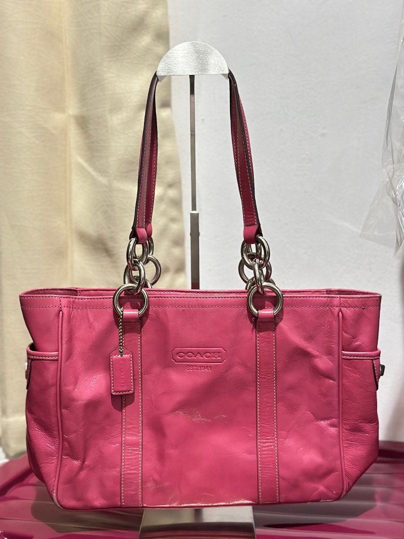 Coach Pink East West Gallery Vintage Auth Tote Bag, Fesyen Wanita, Tas ...