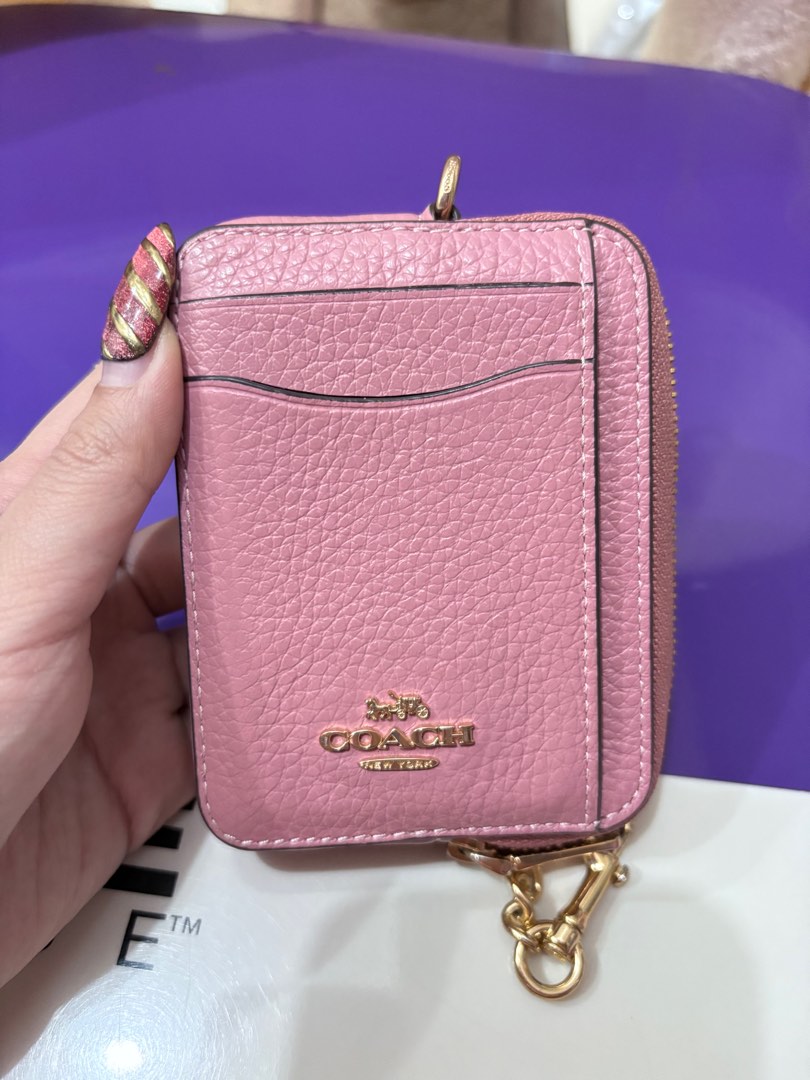 Coach Pink Zip Wallet Card Case with Chain, Women's Fashion, Bags ...
