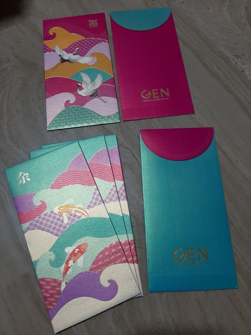 CNY GEN Red Packets (6 pieces) Happy New Year Ang Bao Crane Koi Fish ...
