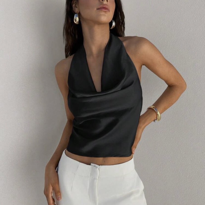 Shien silk cowl neck backless top, Women's Fashion, Tops, Sleeveless on Carousell