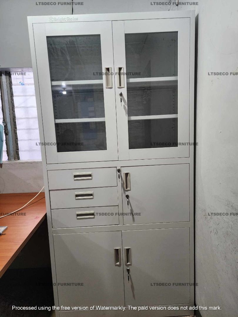 Steel Cabinet with Glass/ Pull-out Drawer/ Cabinet and Shelves/ Office ...