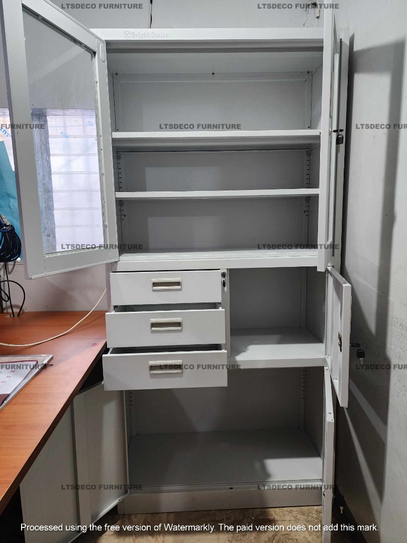 Steel Cabinet with Glass/ Pull-out Drawer/ Cabinet and Shelves/ Office ...