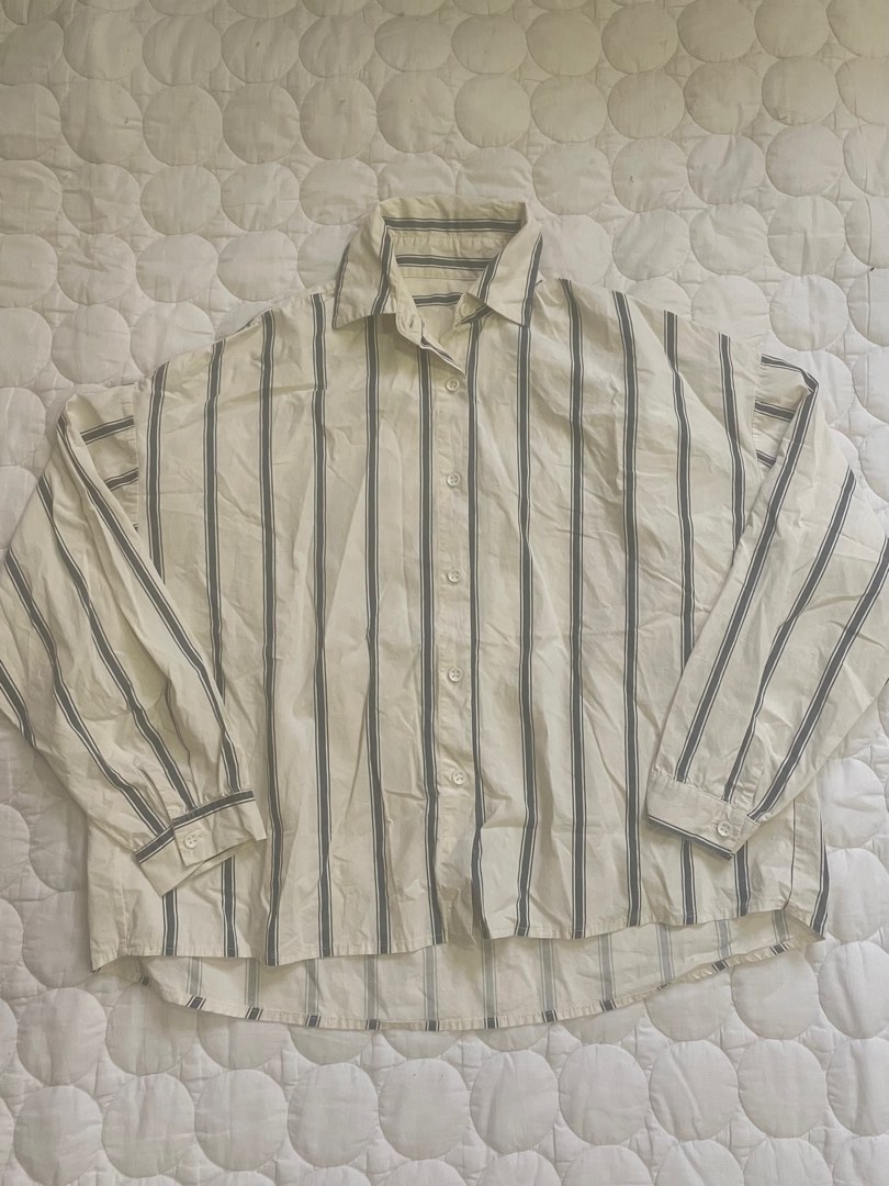 Striped Boxy Crop Button Down Polo, Men's Fashion, Tops & Sets, Formal ...