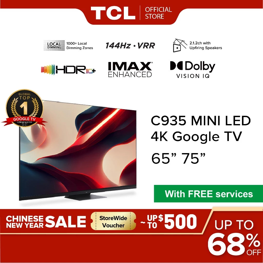 TCL C935 Mini LED | 4K Google TV 65 75 inch | 144Hz VRR | Dolby Atmos ...