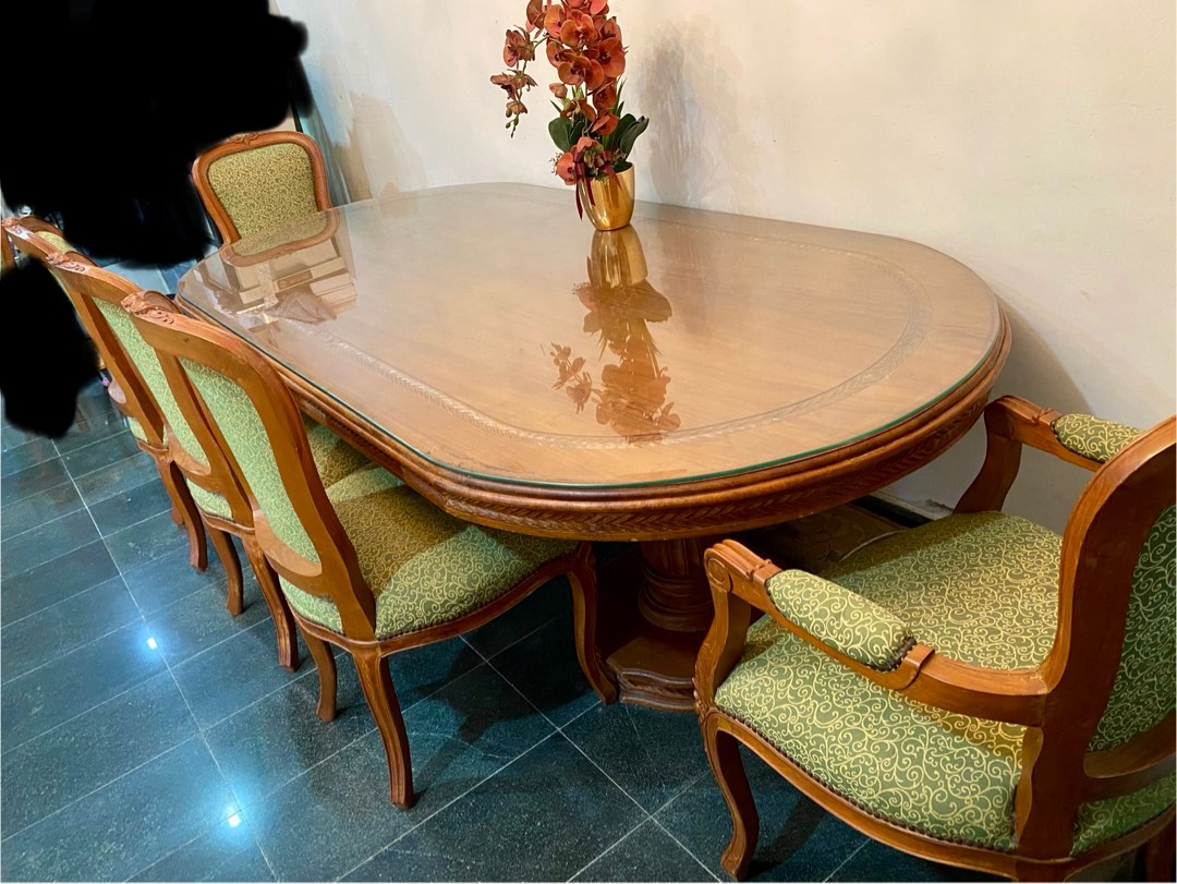 Teak dining table 8 seater Meja makan jati 8 kerusi, Furniture & Home ...