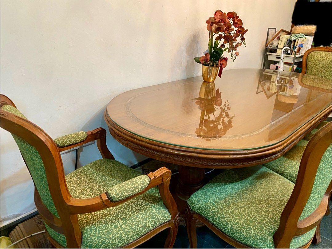 Teak dining table 8 seater Meja makan jati 8 kerusi, Furniture & Home ...