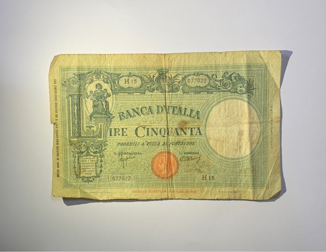 WW2 1943 Fascist Italy Mussolini 50 Lire old original war time vintage ...