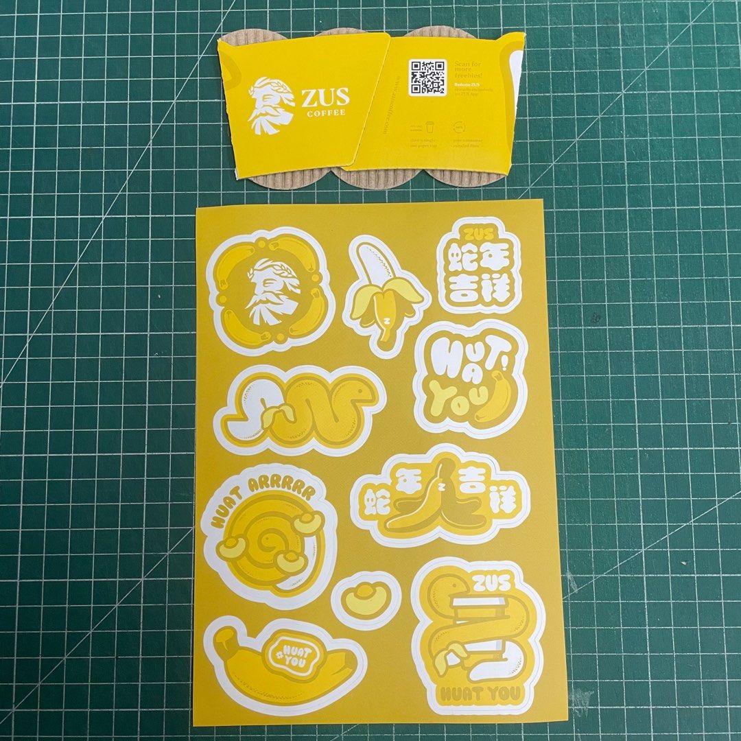 ZUS Coffee Banana CNY Huat You Stickers and Cup Sleeve, Hobbies & Toys ...