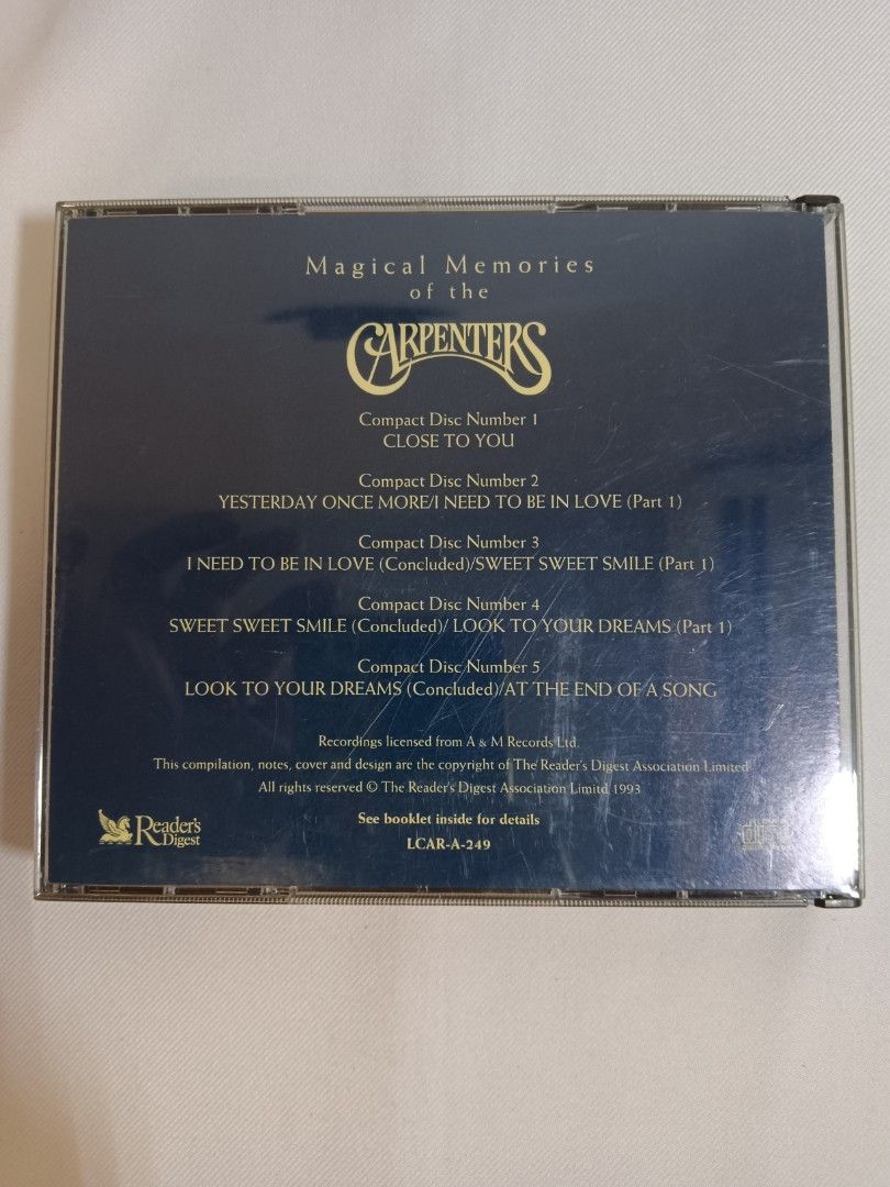 (1993) Readers Digest CD Magical Memories of the Carpenters 5 CD ...