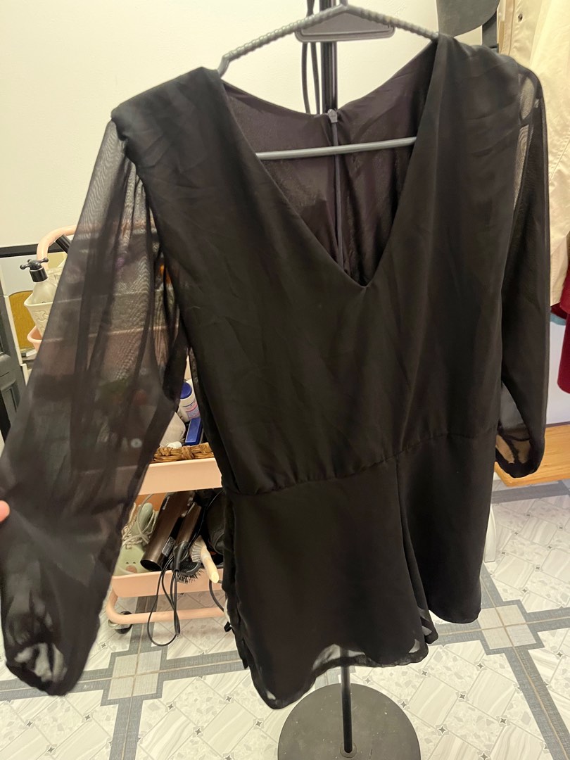 Black elegant sheer romper, Women's Fashion, Dresses & Sets, Rompers on ...