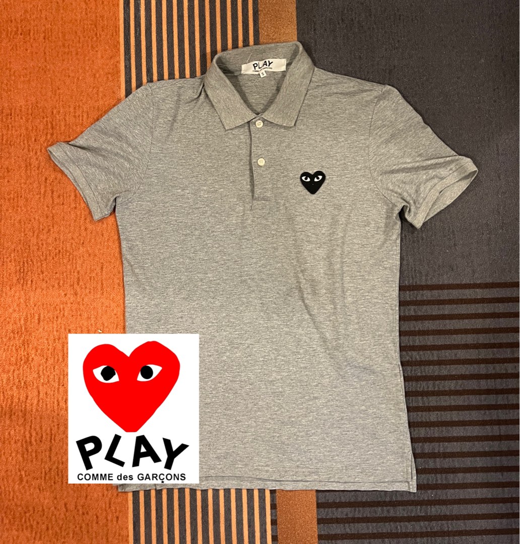 CDG Play polo shirt gray as new, Luxury, Apparel on Carousell