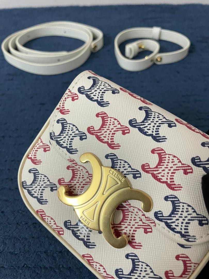 Celine Mini Claude in Textile with Triomphe Print and Calfskin, Women's ...