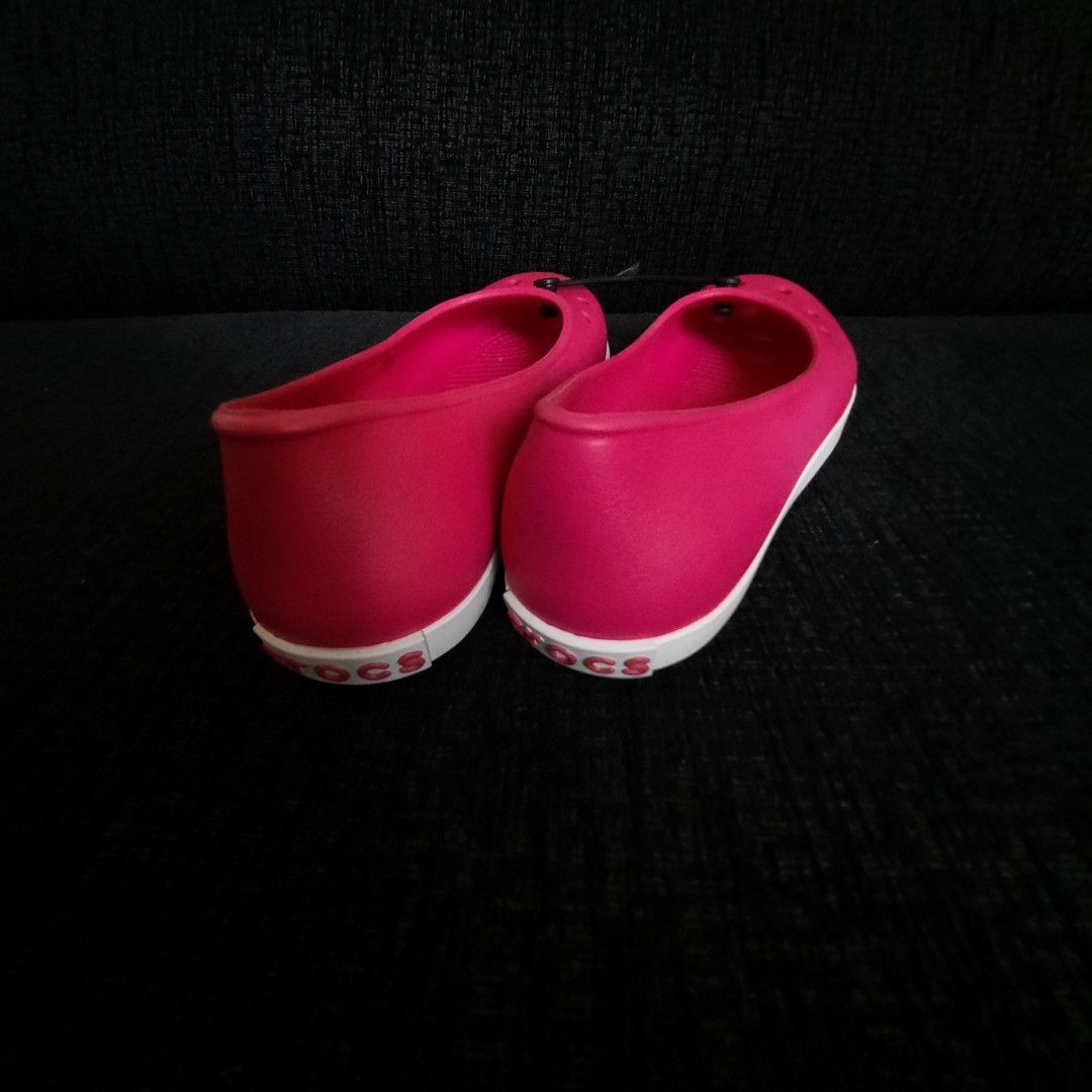 DYLL Crocs Crocband Raspberry & White Slip-on Ballet Flats, Women's ...