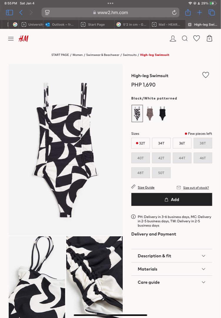 H&M High Leg Swimsuit in bnw pattern, Women's Fashion, Swimwear ...