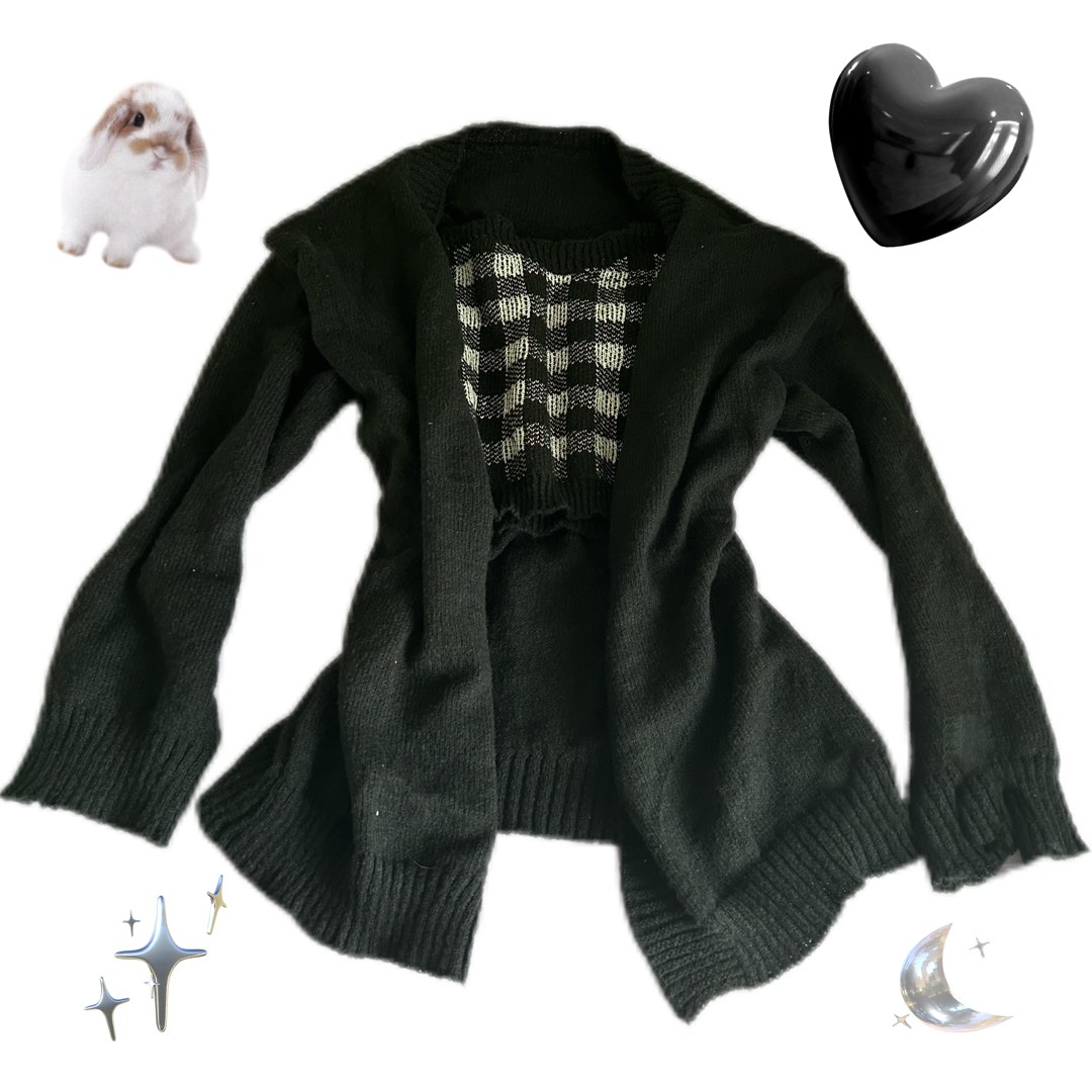 Jaket hitam dan daleman kotak kotak putih y2k stle thrift preloved mori ...