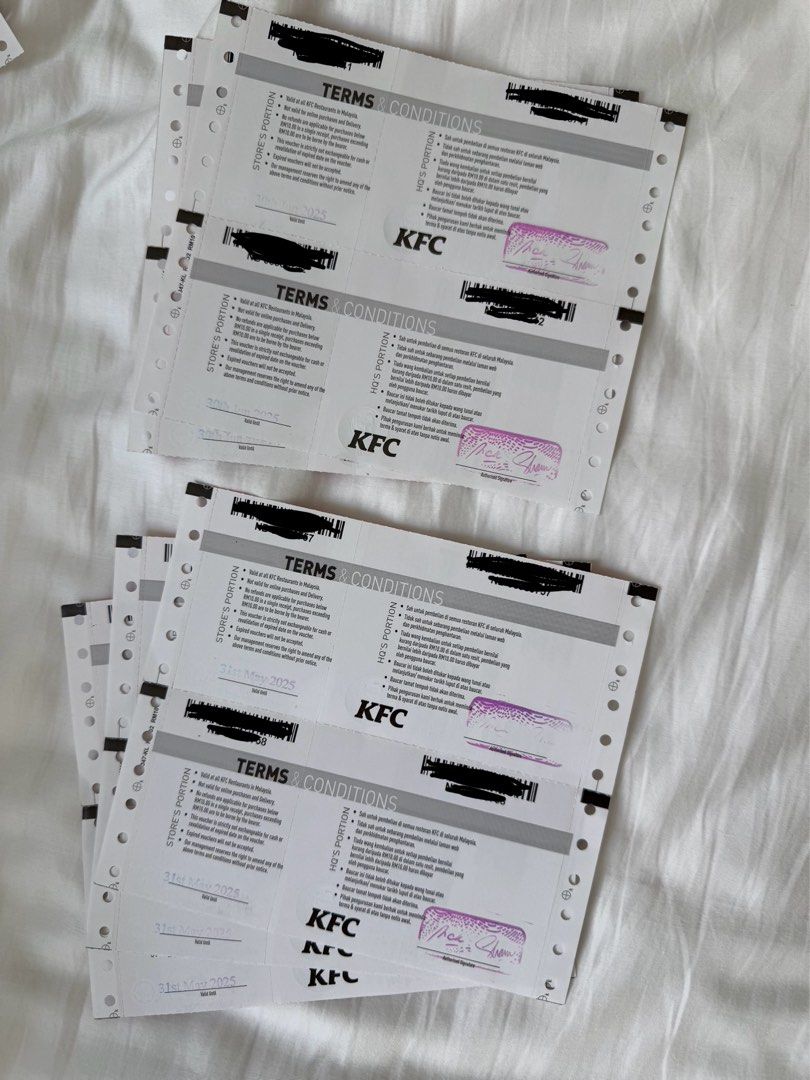 KFC vouchers worth RM 100 (10 pcs) for sales, Tickets & Vouchers ...