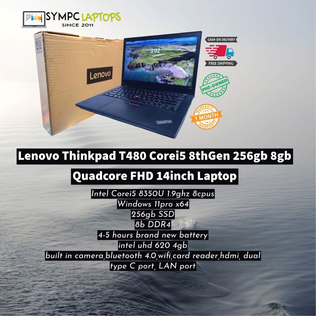 Lenovo Thinkpad T480 Corei5 8thGen 256gb 8gb Quadcore FHD 14inch brand ...