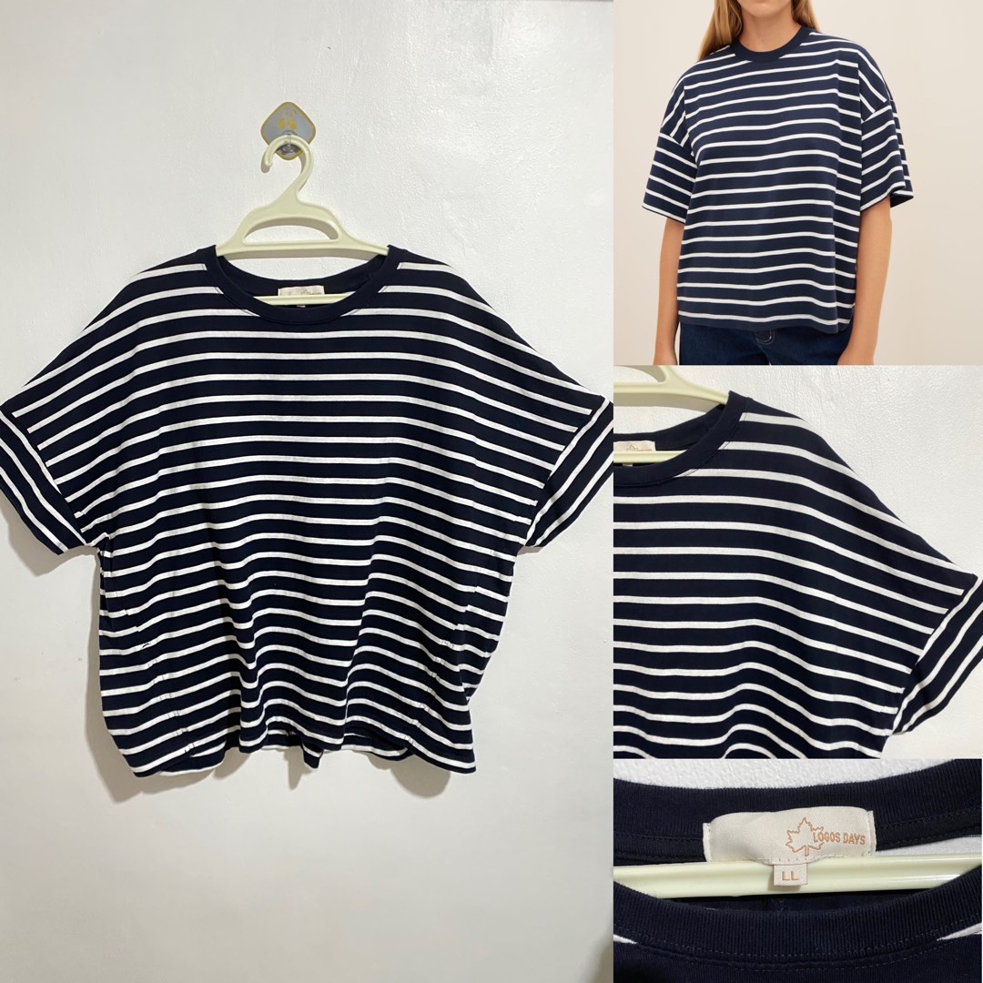 LOGOS DAYS Japan Oversized Boxy Striped T-Shirt, Women's Fashion, Tops ...