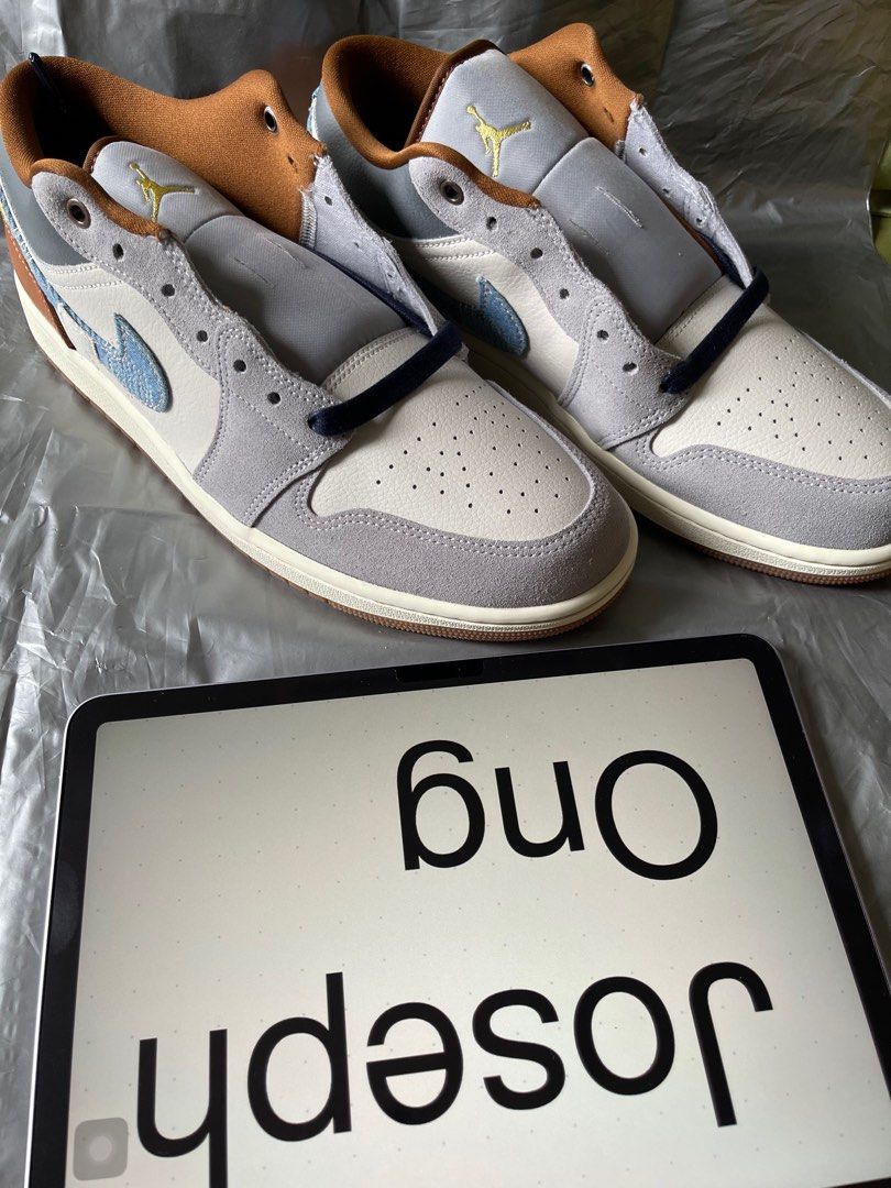 Nike Air Jordan 1 Low SE Phantom Amber Brown Star Blue Denim, Men's ...
