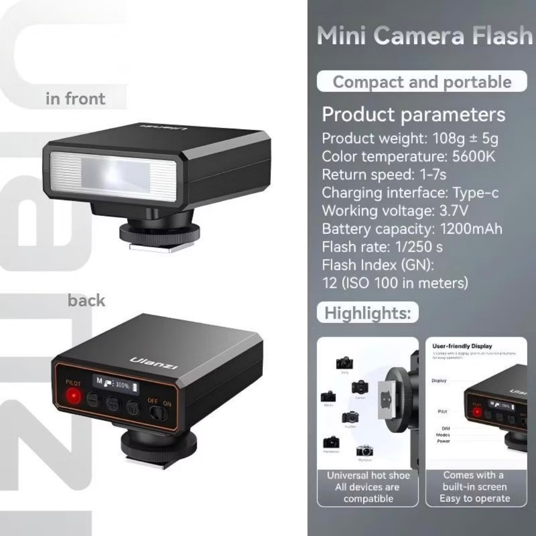 Ulanzi F12 Mini Camera Flash Speedlite 5600K GN12 Standard Hot Shoe ...