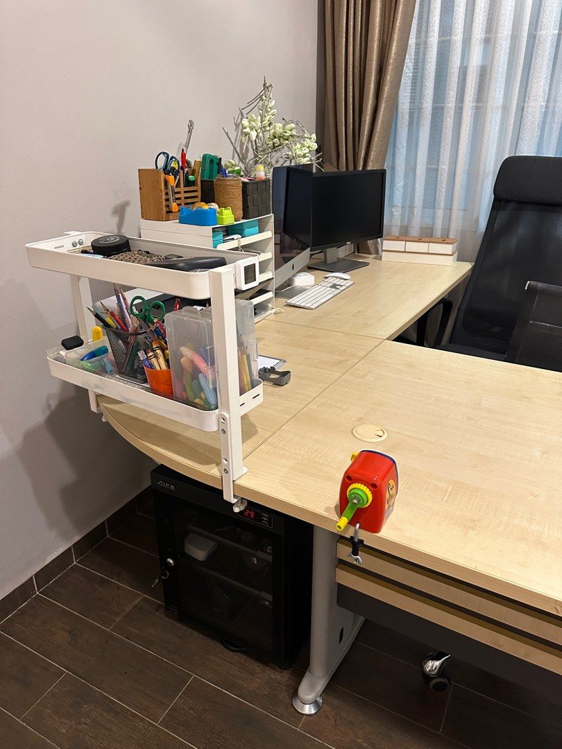 (With 2 chairs) L shape modular study table with chest of drawers ...