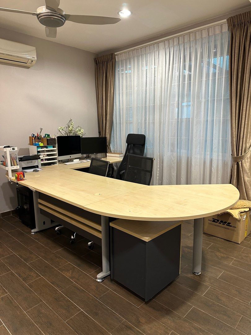 (With 2 chairs) L shape modular study table with chest of drawers ...