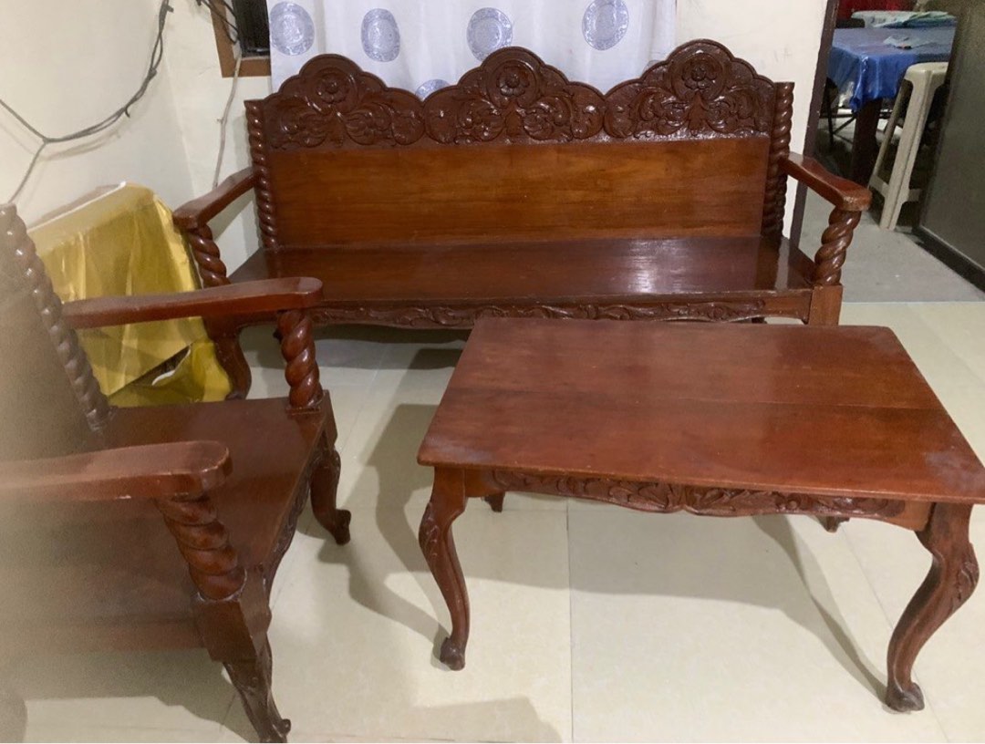 5pc Narra Sala set chair chairs center table furniture wooden wood ...