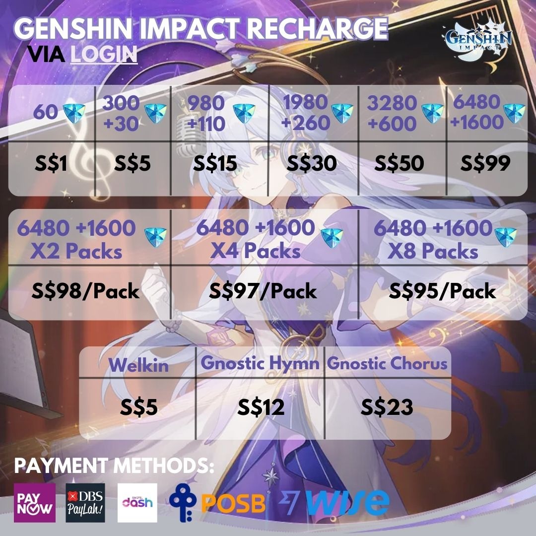 [🔥6480+Bonus CRYSTALS $95] Genshin Impact Genesis Crystals TOP UP/TOPUP Recharge | Genshin ...