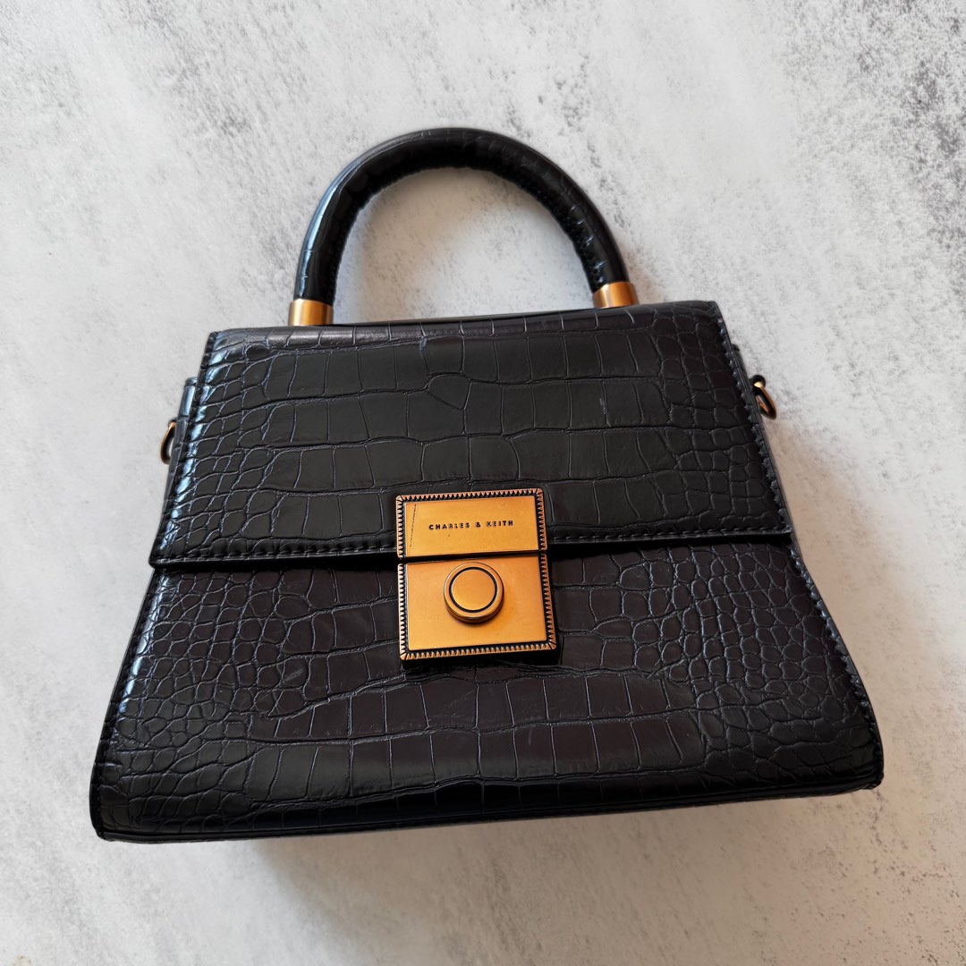 Charles & Keith Black Croc-Effect Handbag - Elegant & Sophisticated ...
