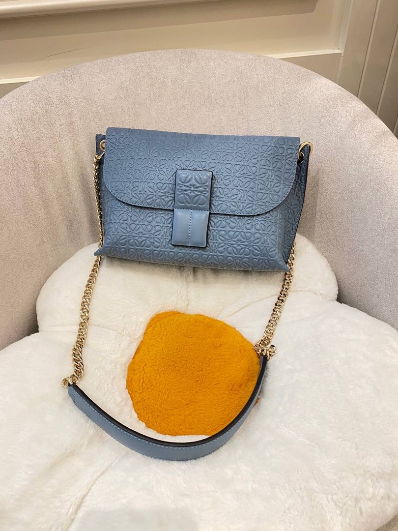 LOEWE AVENUS ANGRAM EMBOSSED LEATHER CROSSBODY BAG GHW IN BLUE COLOR ...